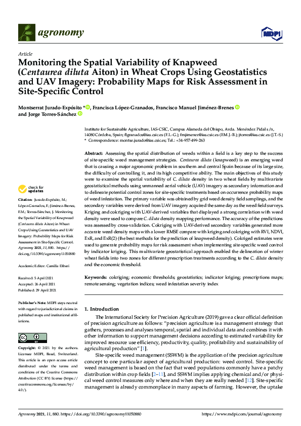 (PDF) Monitoring the Spatial Variability of Knapweed (Centaurea diluta Aiton) in Wheat Crops ...