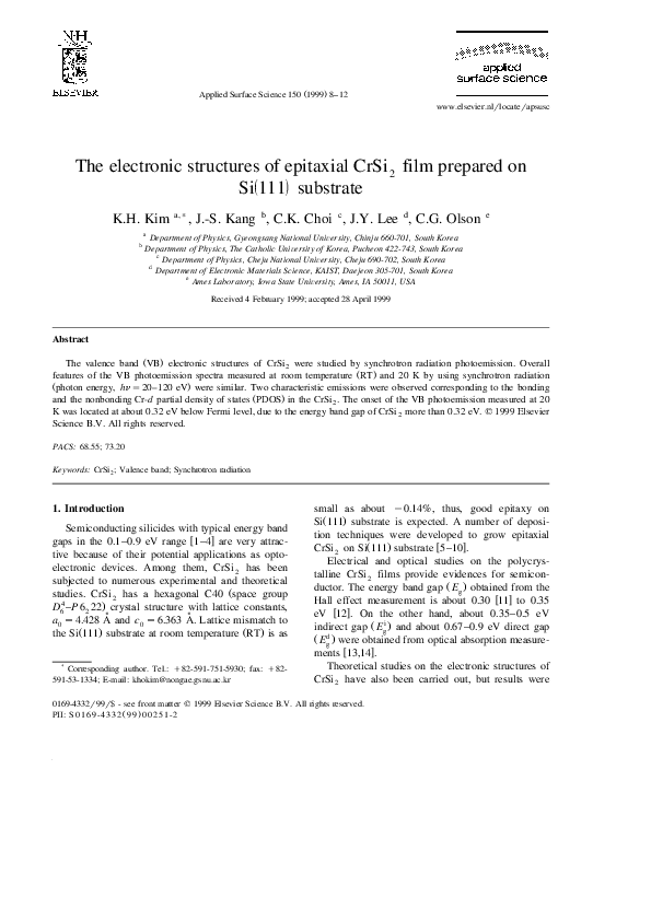 (PDF) The electronic structures of epitaxial CrSi2 film prepared on Si ...