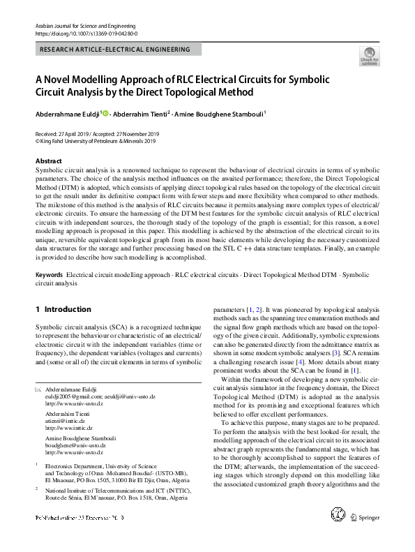 (PDF) A Novel Modelling Approach of RLC Electrical Circuits for Symbolic Circuit Analysis by the ...