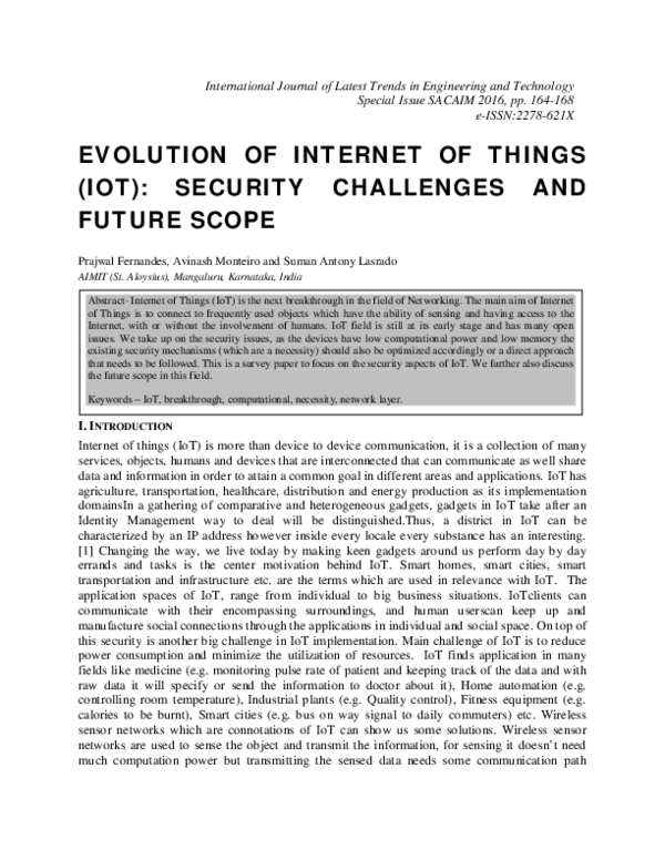 (PDF) Evolution of Internet of Things (Iot): Security Challenges and Future Scope
