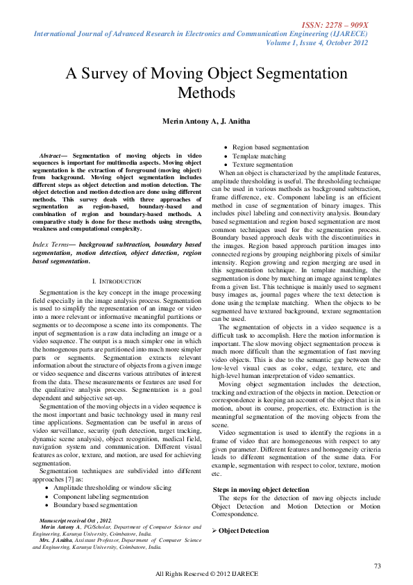 (PDF) A Survey of Moving Object Segmentation Methods