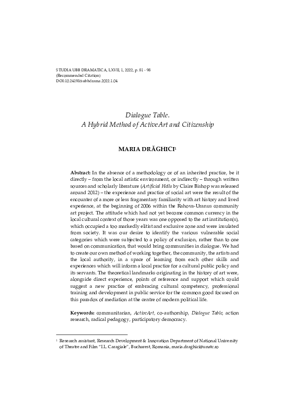 (PDF) Dialogue Table. A Hybrid Method of ActiveArt and Citizenship