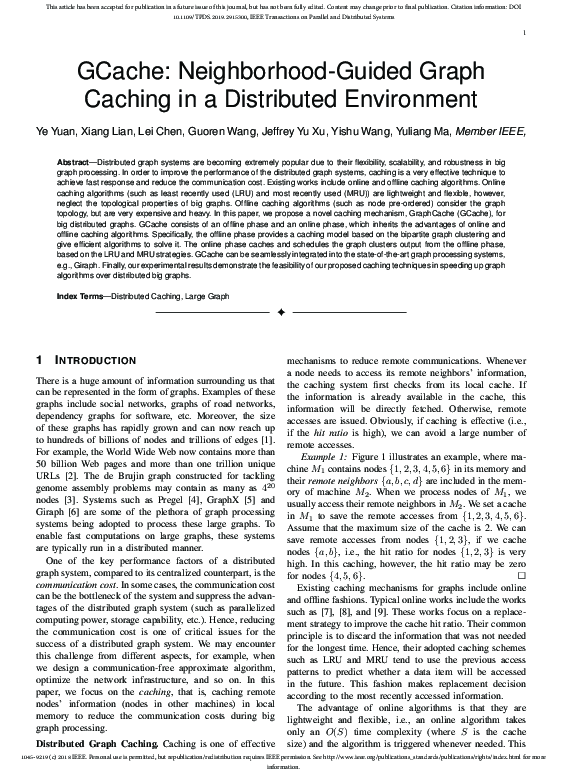(PDF) GCache: Neighborhood-Guided Graph Caching in a Distributed Environment
