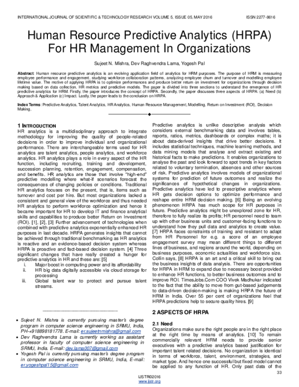 (PDF) Human Resource Predictive Analytics (HRPA) For HR Management In ...