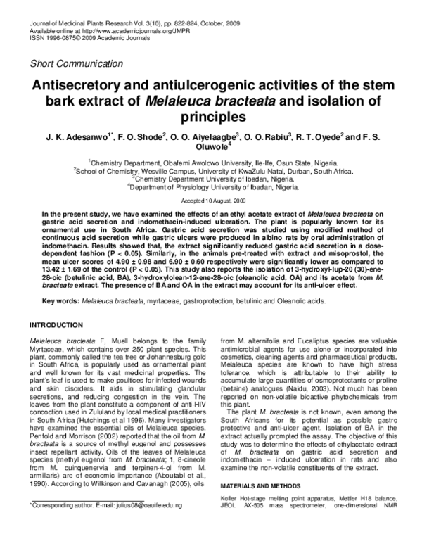 (PDF) Antisecretory and Antiulcerogenic Activities of the Stem Bark ...