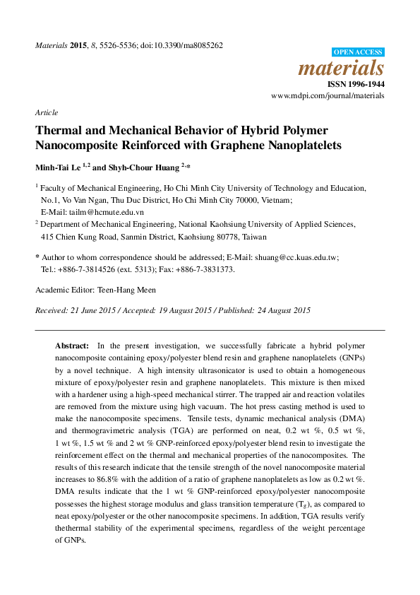(PDF) Thermal and Mechanical Behavior of Hybrid Polymer Nanocomposite Reinforced with Graphene ...