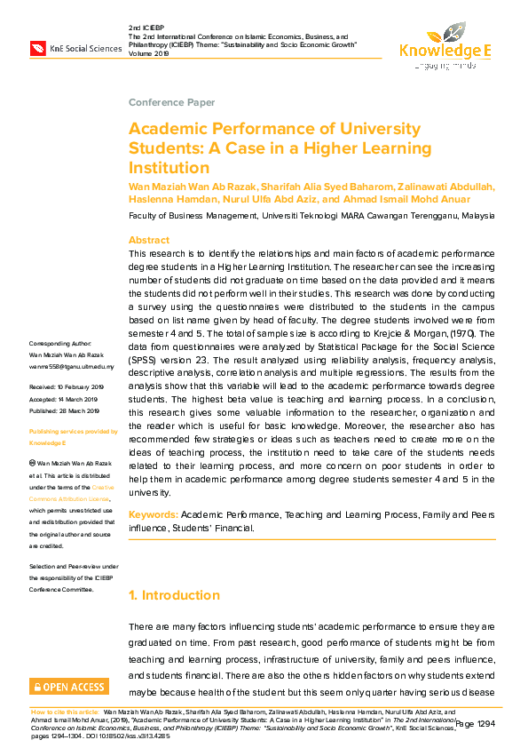 (PDF) Academic Performance of University Students: A Case in a Higher ...