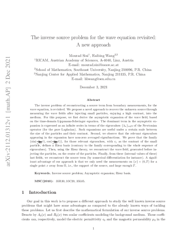 (PDF) The inverse source problem for the wave equation revisited: A new ...