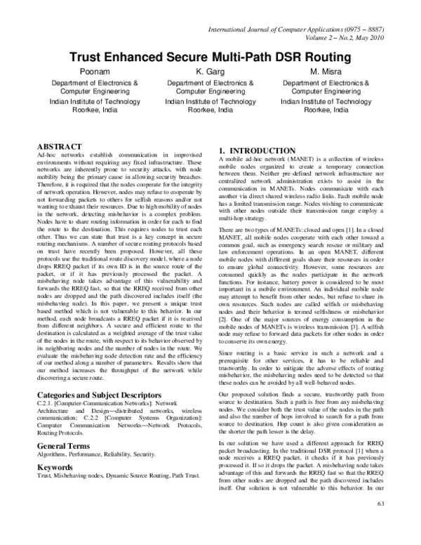 (PDF) Trust Enhanced Secure Multi-Path DSR Routing | Dr. Poonam Gera ... (PDF) Trust Enhanced Secure Multi-Path DSR Routing | Dr. Poonam Gera ...