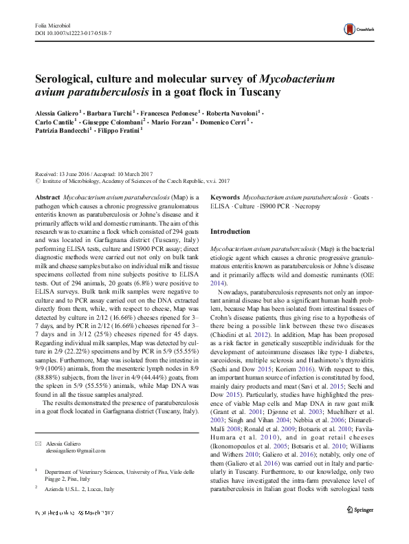 (PDF) Serological, culture and molecular survey of Mycobacterium avium ...