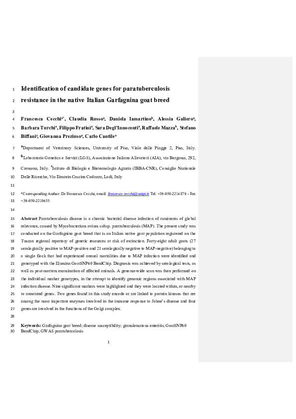 (PDF) Identification of candidate genes for paratuberculosis resistance ...