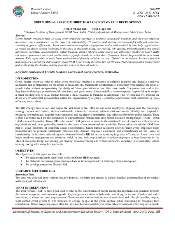 (PDF) Green HRM-A Paradigm Shift Towards Sustainable Development