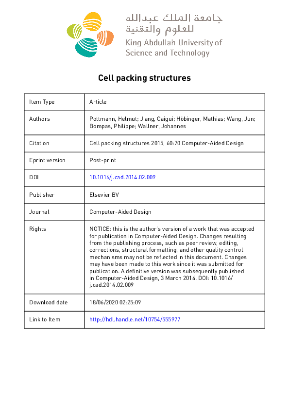 (PDF) Cell packing structures