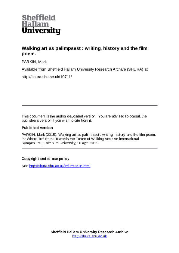 (PDF) Walking art as palimpsest : writing, history and the film poem