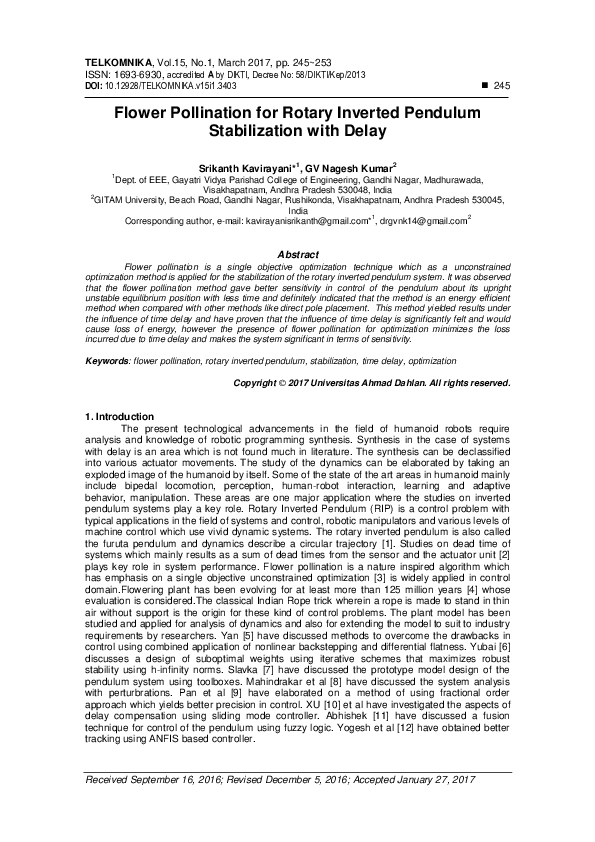 Flower Pollination for Rotary Inverted Pendulum Stabilization with Delay