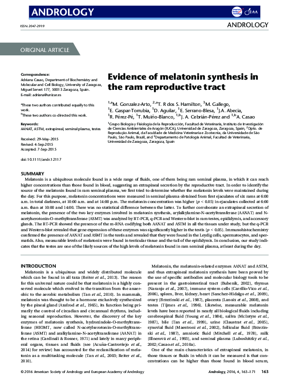 (PDF) Evidence of melatonin synthesis in the ram reproductive tract ...