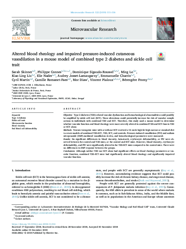 (PDF) Altered blood rheology and impaired pressure-induced cutaneous ...