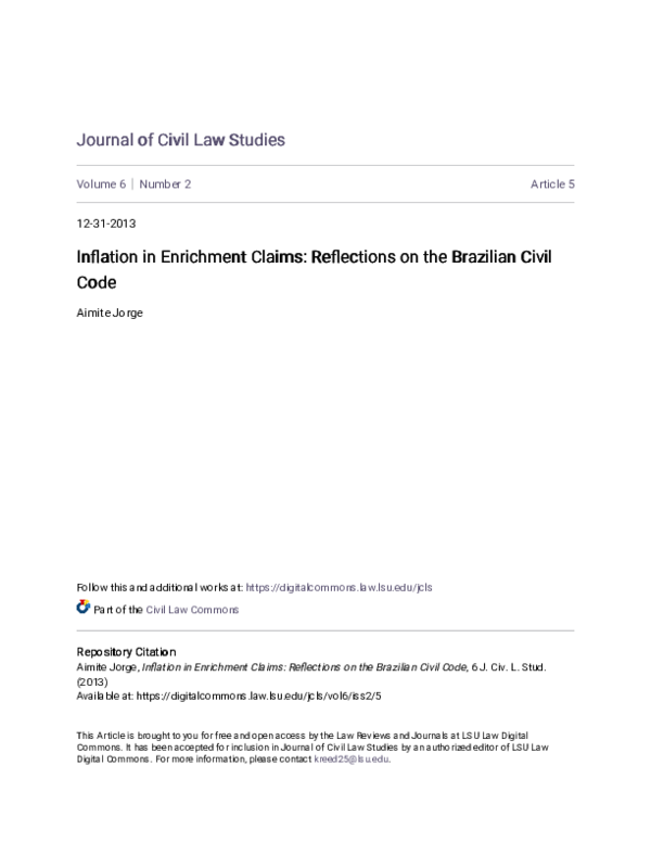 (PDF) Inflation in Enrichment Claims: Reflections on the Brazilian ...
