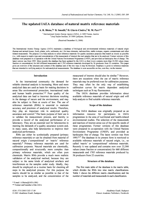 (PDF) The updated IAEA database of natural matrix reference materials ...