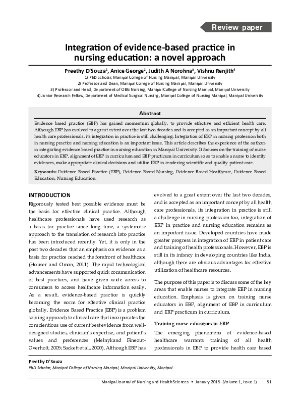 (PDF) Integration of Evidence-Based Practice in Nursing Education: A ...