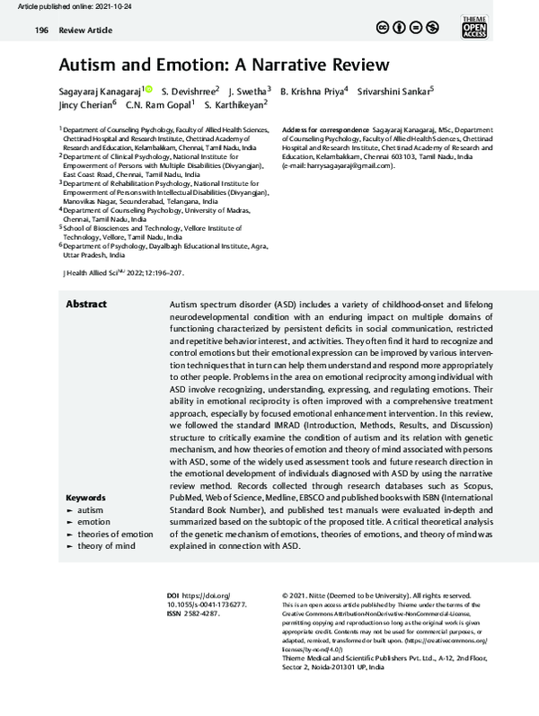(PDF) Autism and Emotion: A Narrative Review