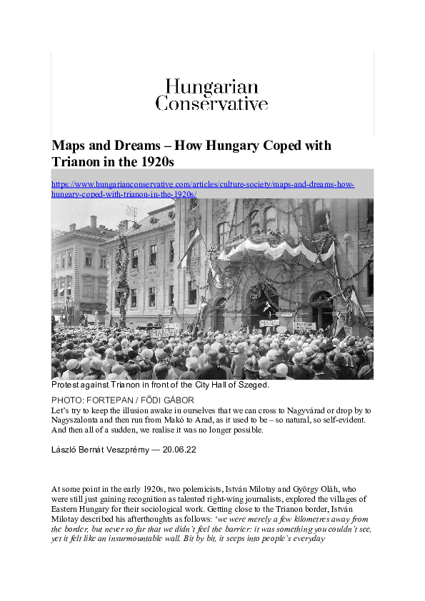 (DOC) Maps and Dreams – How Hungary Coped with Trianon in the 1920s