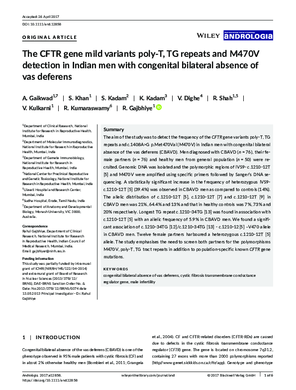 (PDF) The CFTR gene mild variants poly-T, TG repeats and M470V ...