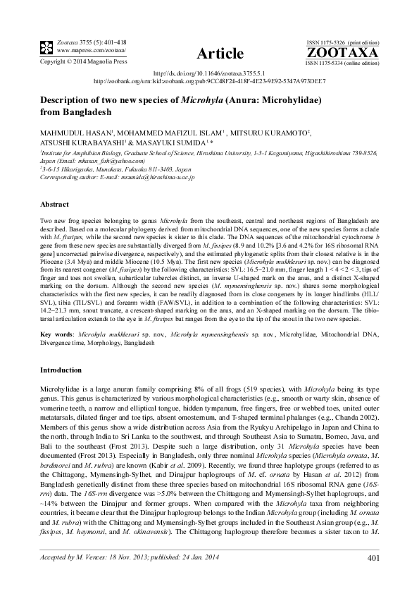 (PDF) Description of two new species of Microhyla (Anura: Microhylidae ...