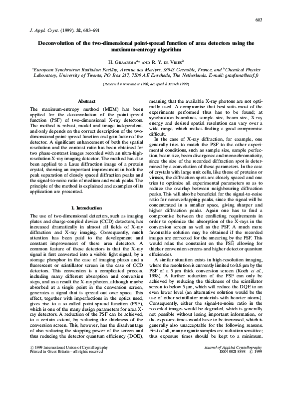 Pdf Deconvolution Of The Two Dimensional Point Spread Function Of Area Detectors Using The