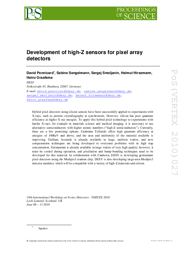 (PDF) Development of High -Z Sensors for Pixel Array Detectors