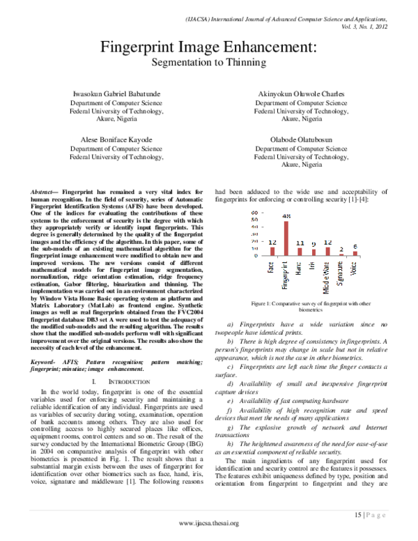 (PDF) Fingerprint Image Enhancement:Segmentation to Thinning