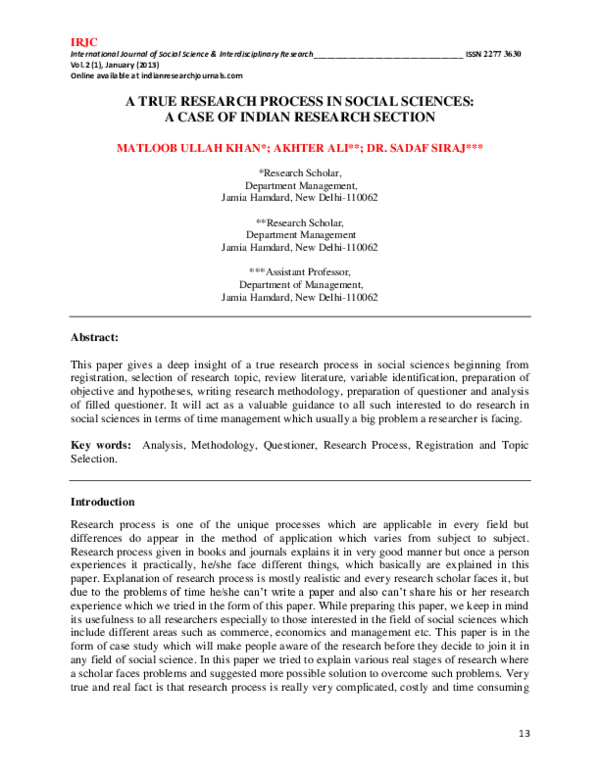 (PDF) • A true research process in social sciences: A case of Indian ...