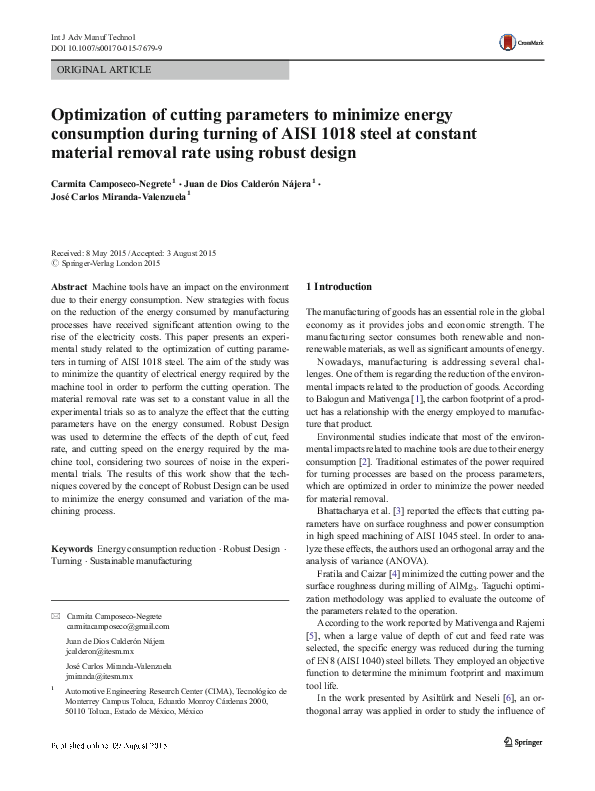 (PDF) Optimization of cutting parameters to minimize energy consumption during turning of AISI ...
