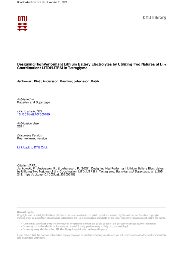(PDF) Designing High‐Performant Lithium Battery Electrolytes by ...