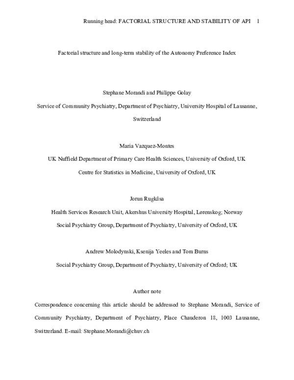 (PDF) Factorial Structure and Long-Term Stability of the Autonomy ...