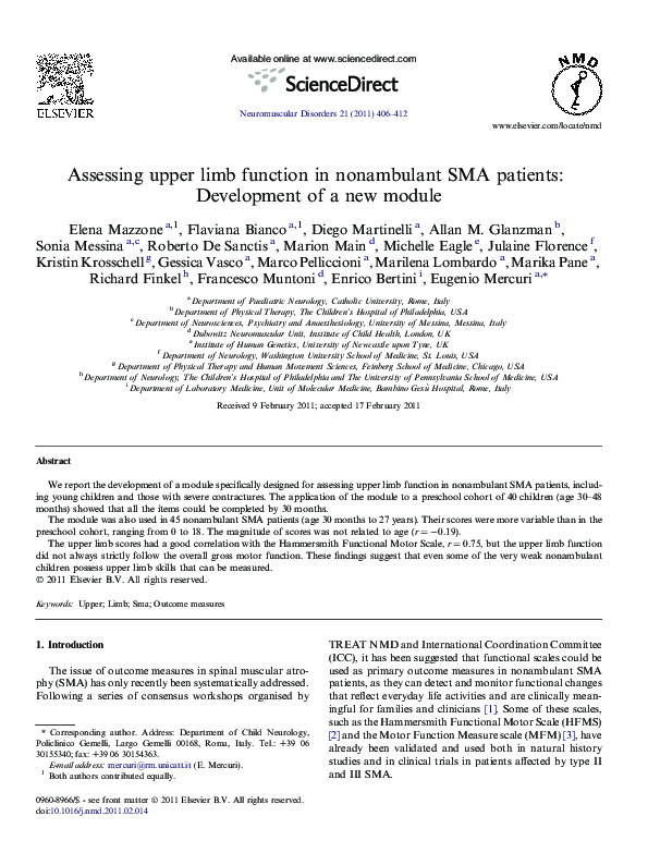 (PDF) Assessing upper limb function in nonambulant SMA patients: development of a new module