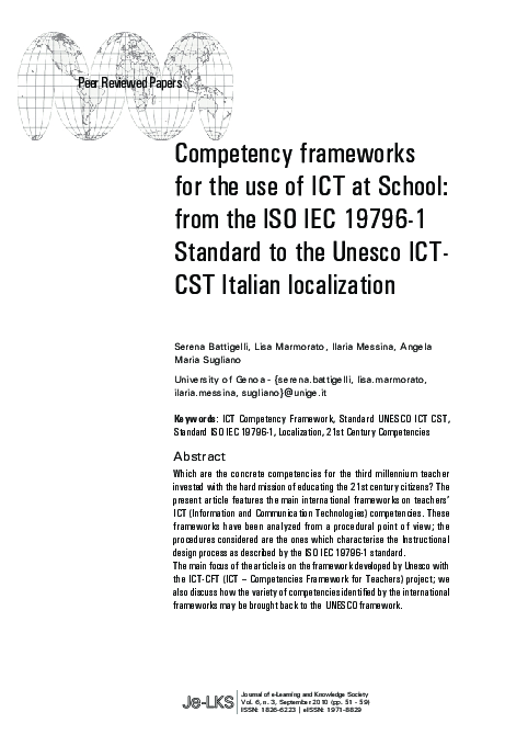 (PDF) Competency frameworks for the use of ICT at School: from the ISO IEC 19796-1 Standard to ...