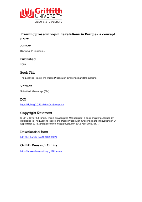 (PDF) Framing Prosecutor-Police Relations in Europe: A Concept Paper