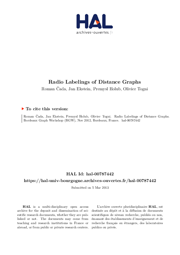 (PDF) Radio labelings of distance graphs