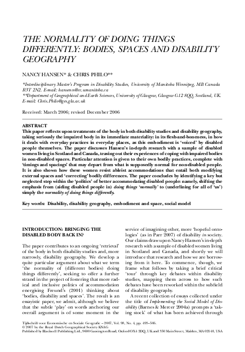 (PDF) The Normality of Doing Things Differently: Bodies, Spaces and ...