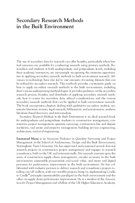 (PDF) Secondary Research Methods in the Built Environment