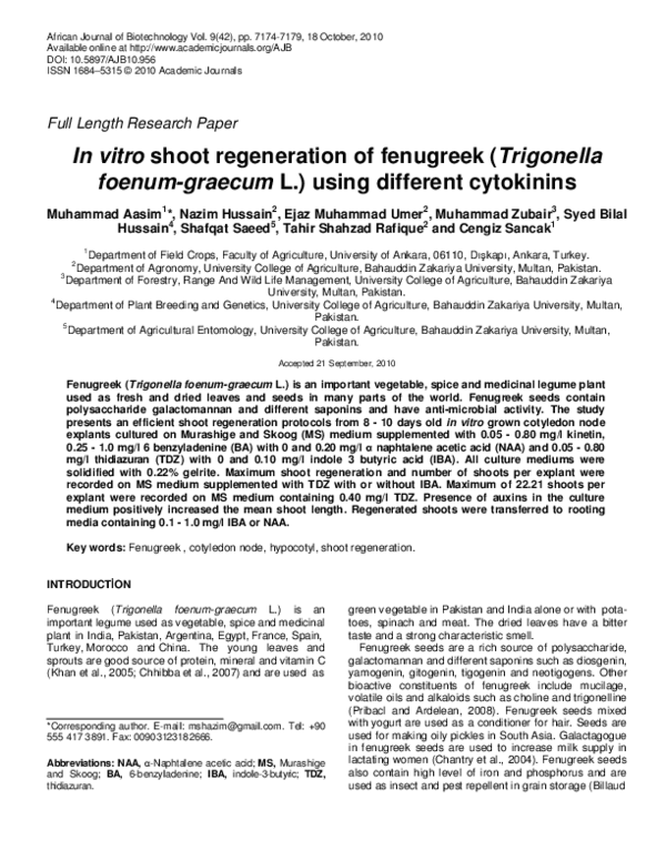 (PDF) Fenugreek (Trigonella foenum-graecum L.): An Underutilized Edible ...