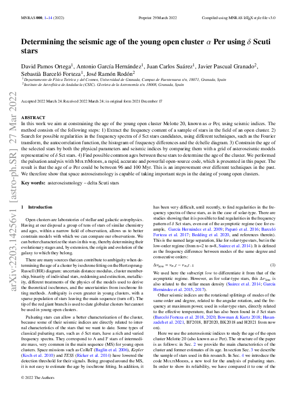 (PDF) Determining the seismic age of the young open cluster $\alpha ...