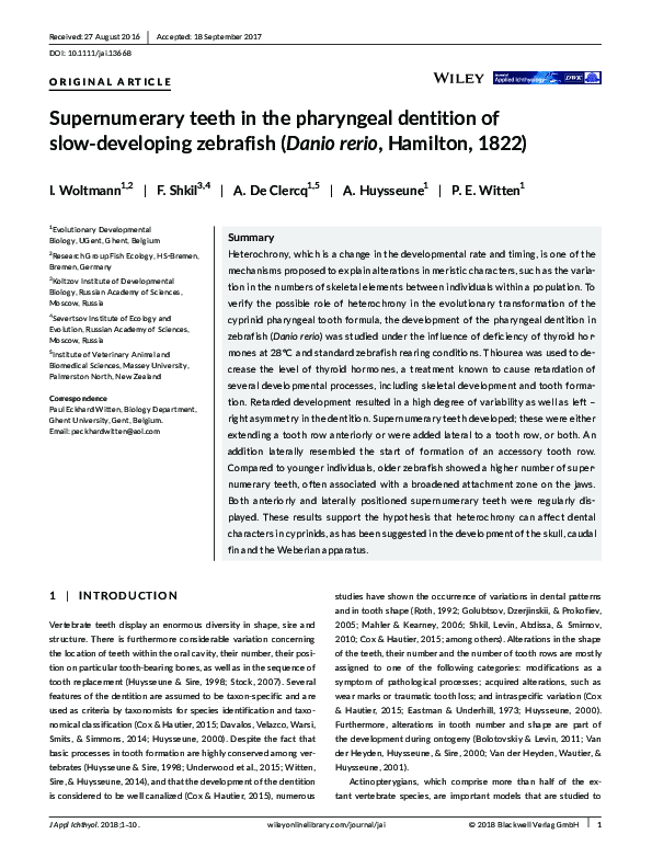 (PDF) Supernumerary teeth in the pharyngeal dentition of slow ...