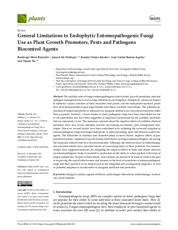 (PDF) General Limitations to Endophytic Entomopathogenic Fungi Use as Plant Growth Promoters ...