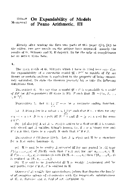 (PDF) On expandability of models of Peano arithmetic. III | Roman Murawski - Academia.edu