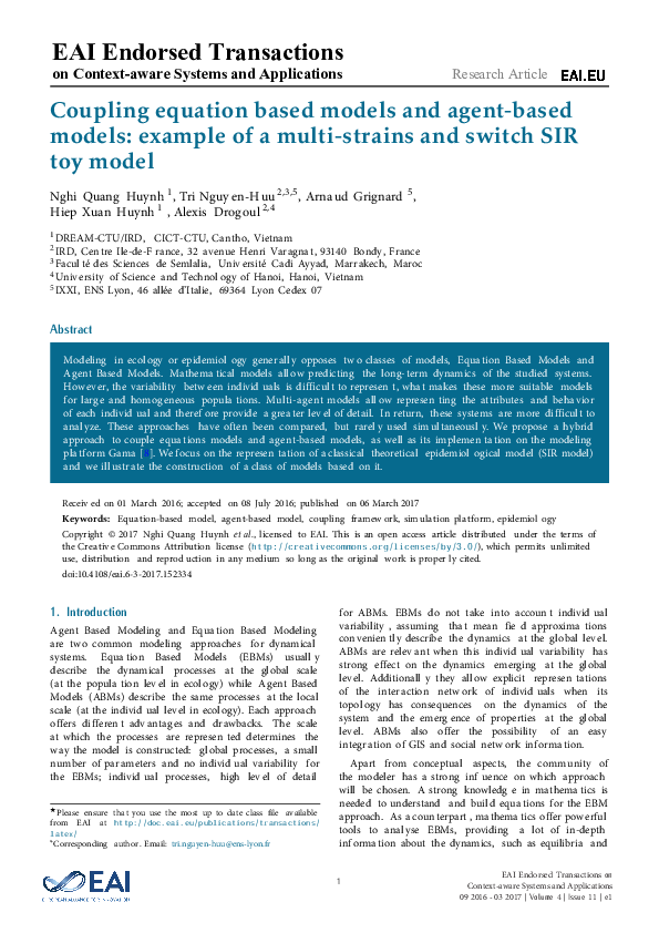 (PDF) Coupling equation based models and agent-based models: example of ...