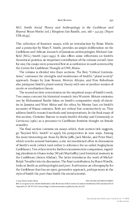 (PDF) M.G. Smith: Social Theory and Anthropology in the Caribbean and ...