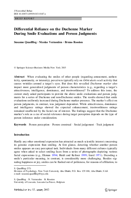 (PDF) Differential Reliance on the Duchenne Marker During Smile ...