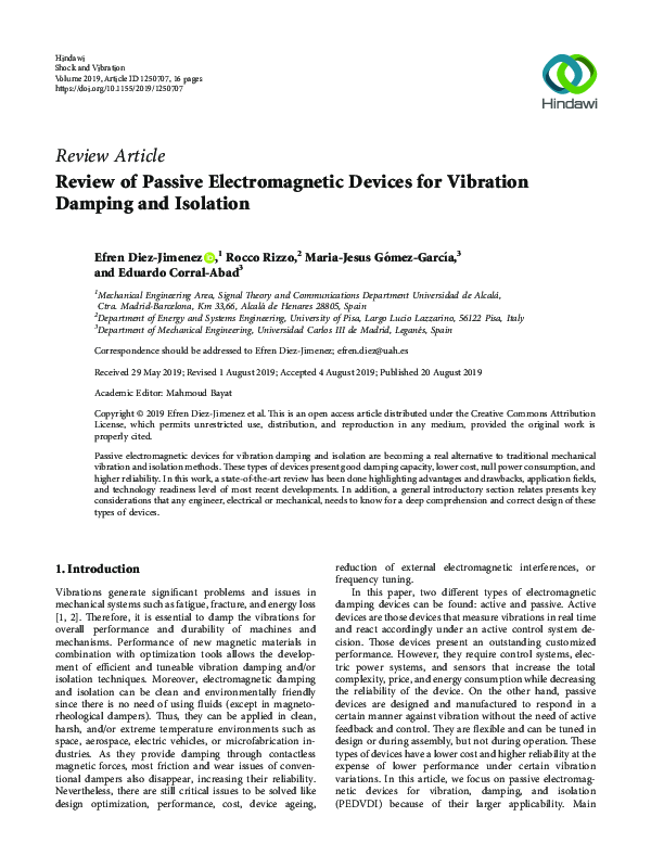 (PDF) Review of Passive Electromagnetic Devices for Vibration Damping ...